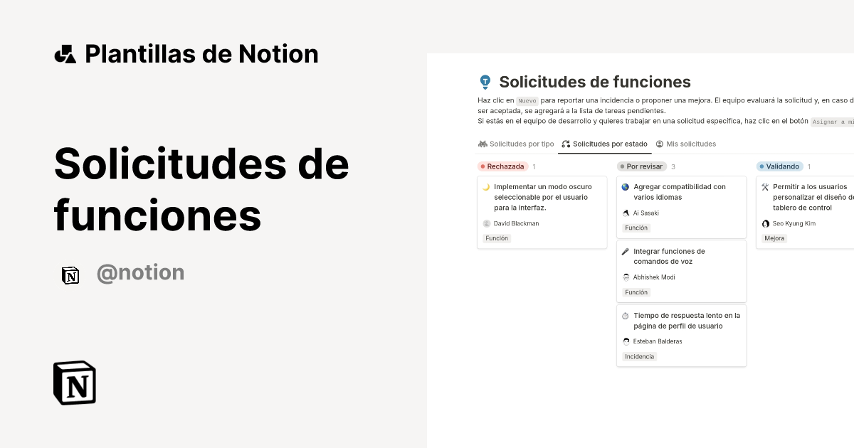 Plantilla Solicitudes de funciones 2025 | Notion Marketplace