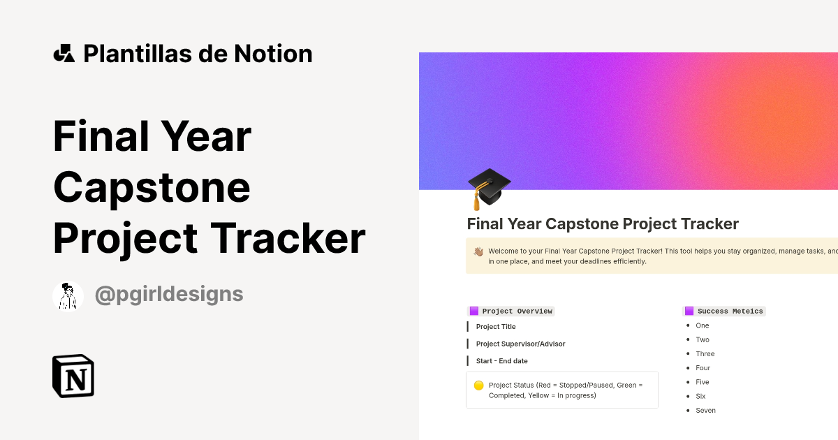 Plantilla Final Year Capstone Project Tracker | Notion Marketplace
