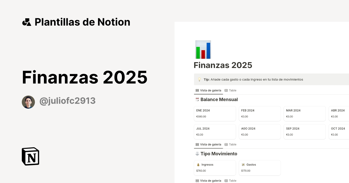 Plantilla Finanzas 2025 de Juliofc2913 | Notion Marketplace