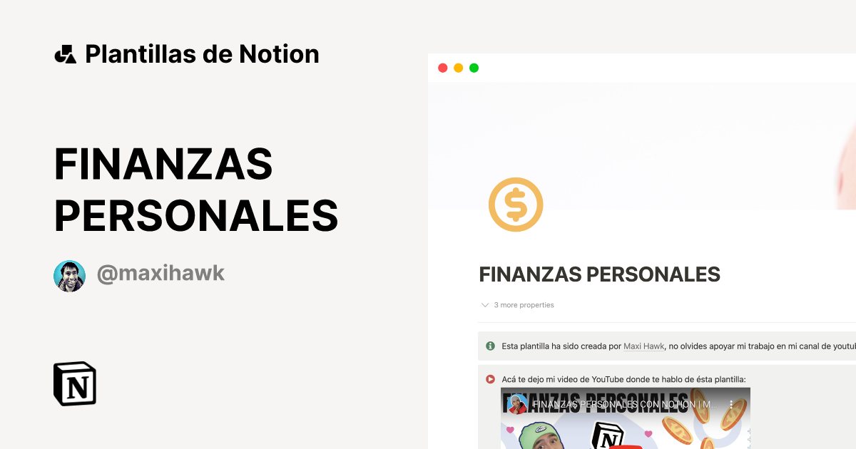 Plantilla FINANZAS PERSONALES de Maxi Hawk | Notion Marketplace