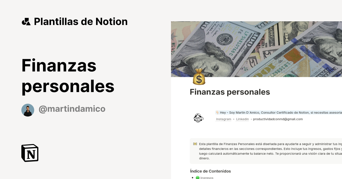 Plantilla Finanzas personales de Martin D´Amico | Notion Marketplace