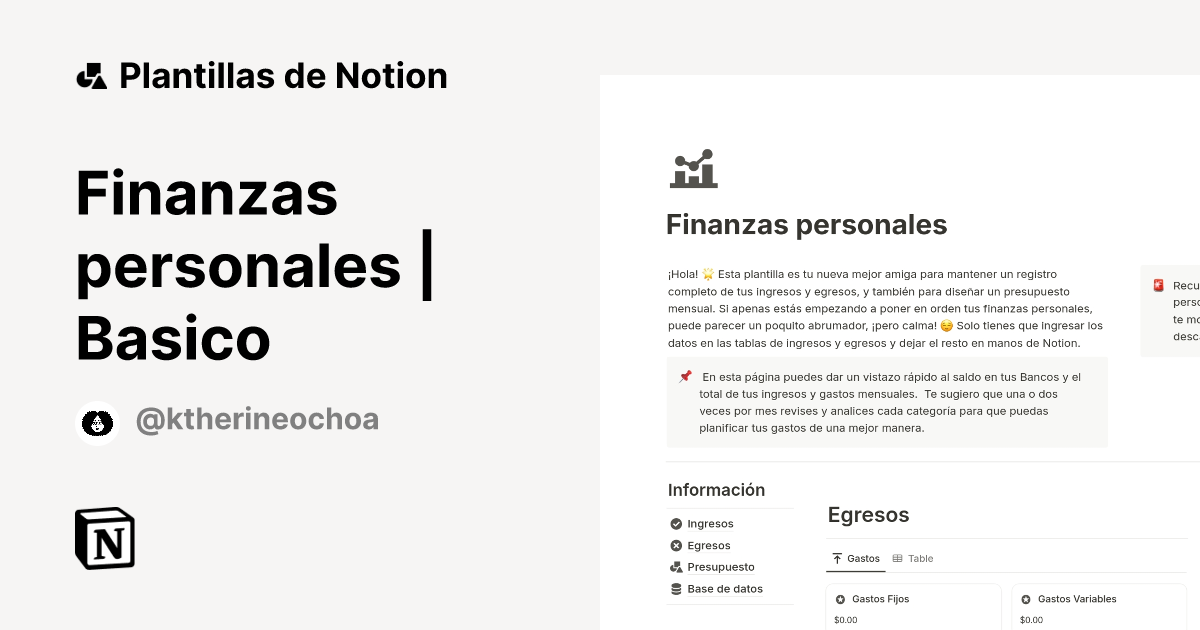Plantilla Finanzas personales | Basico | Notion Marketplace