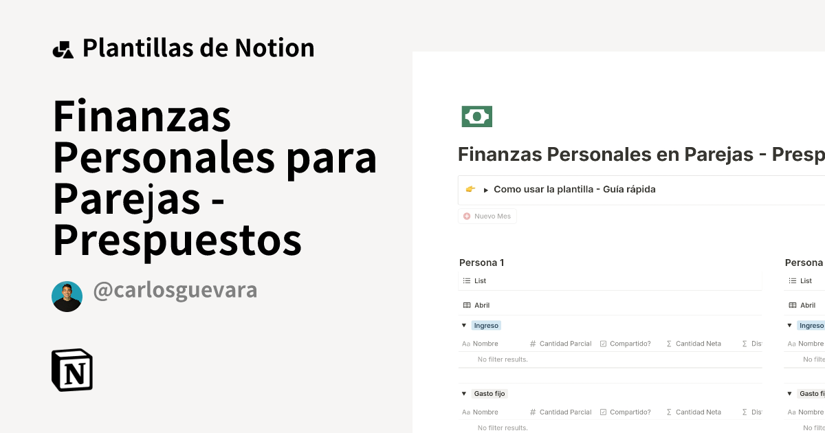 Plantilla Finanzas Personales para Parejas - Prespuestos | Notion Marketplace