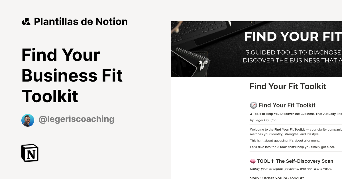 Plantilla Find Your Business Fit Toolkit de Leger Is Coaching | Notion Marketplace