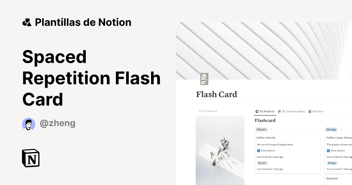 Plantilla Spaced Repetition Flash Card de Zheng | Notion Marketplace