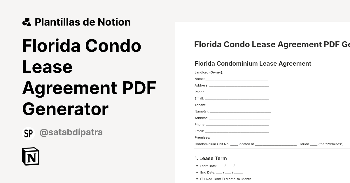 Plantilla Florida Condo Lease Agreement PDF Generator | Notion Marketplace