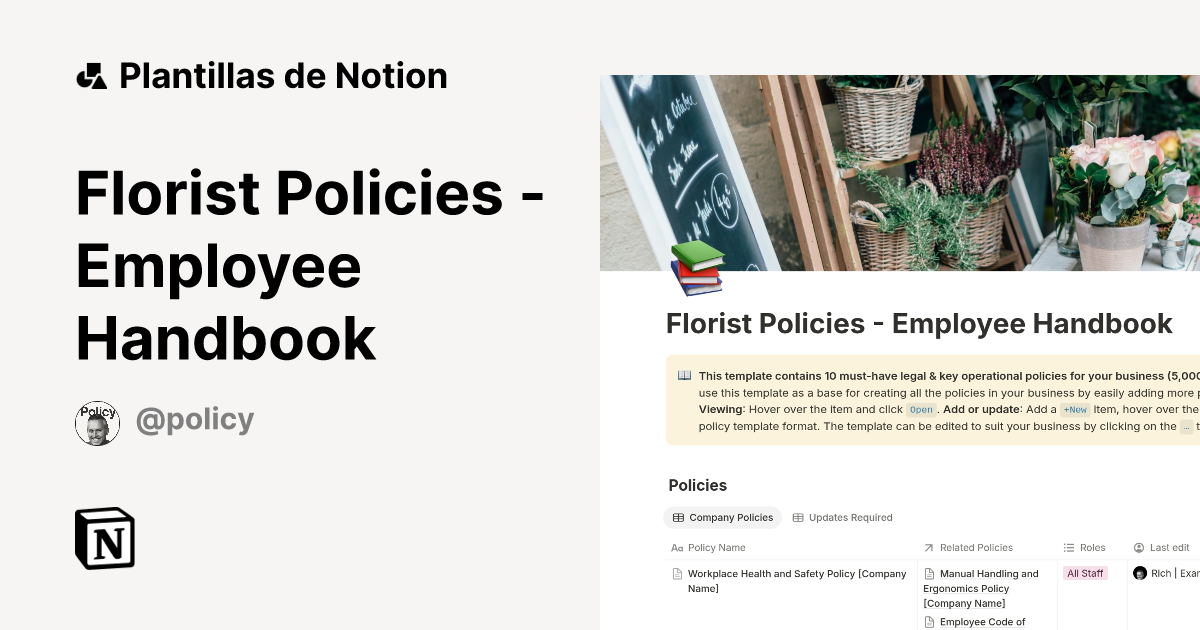 Plantilla Florist Policies - Employee Handbook | Notion Marketplace