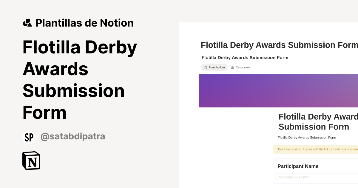 Plantilla Flotilla Derby Awards Submission Form | Notion Marketplace