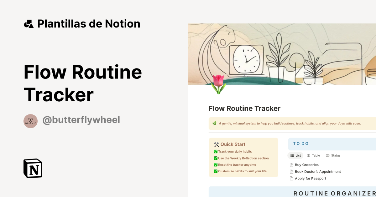 Plantilla Flow Routine Tracker de Butterfly Wheel | Notion Marketplace