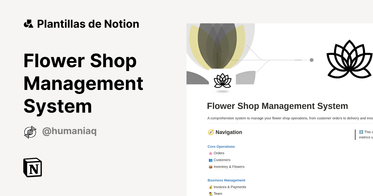 Plantilla Flower Shop Management System | Notion Marketplace
