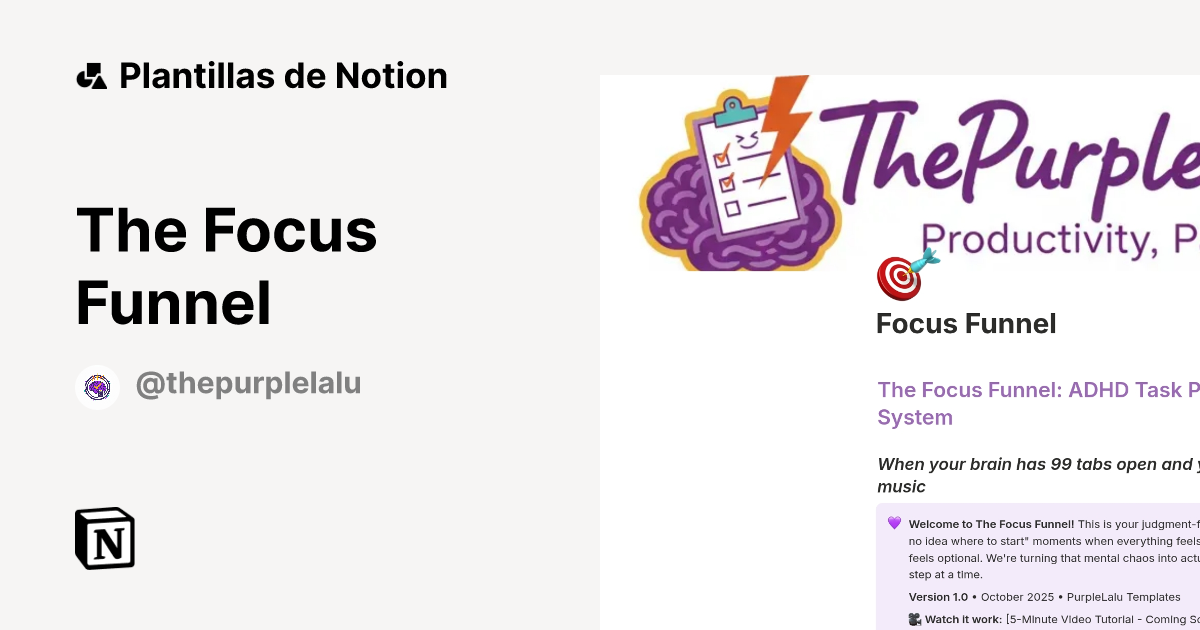 Plantilla Focus Funnel de The PurpleLalu | Notion Marketplace