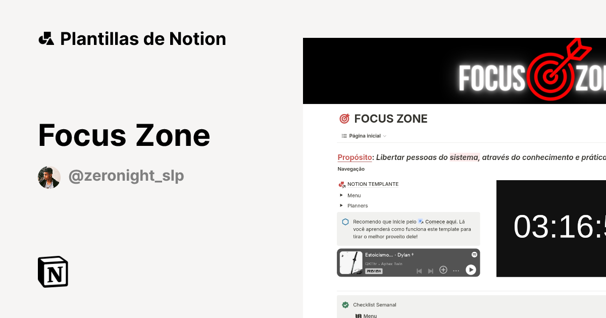 Plantilla Focus Zone de Zeronight | Notion Marketplace