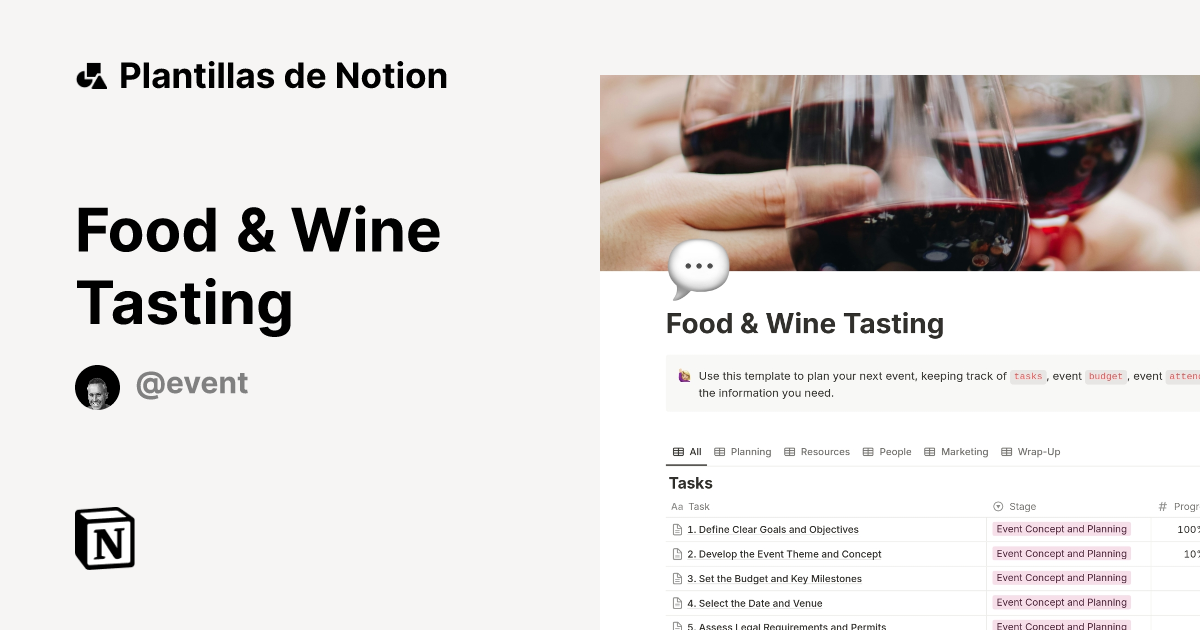 Plantilla Food & Wine Tasting | Notion Marketplace
