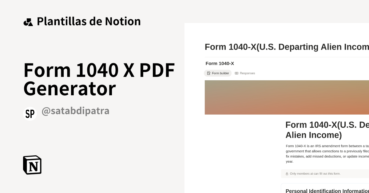 Plantilla Form 1040 X PDF Generator | Notion Marketplace
