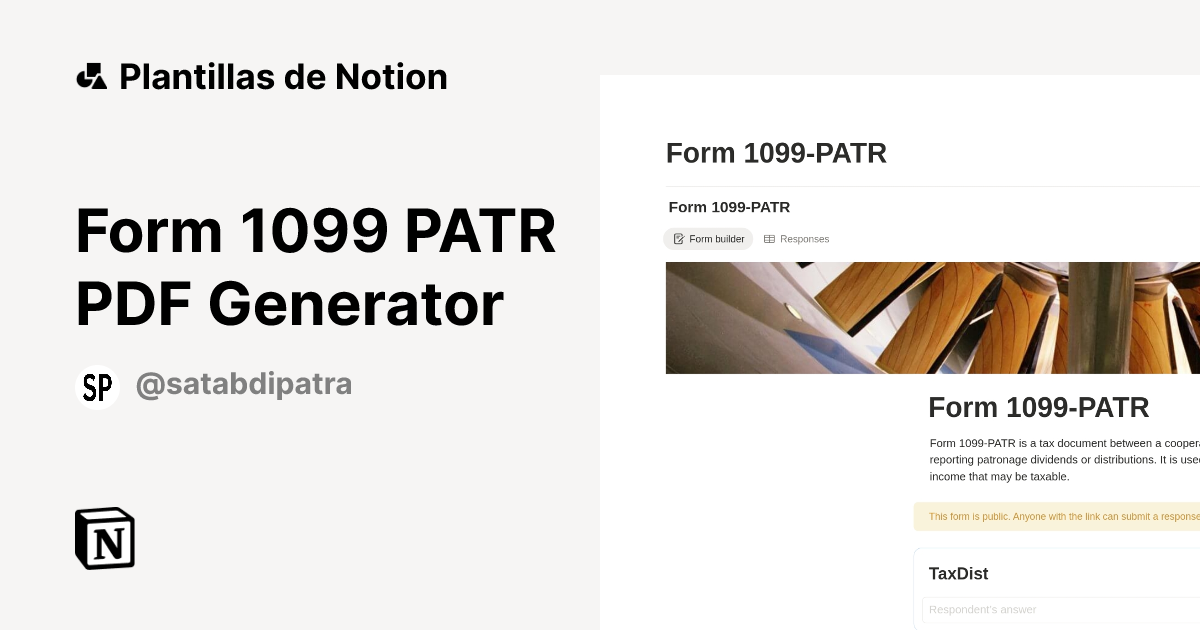 Plantilla Form 1099 PATR PDF Generator de Satabdi Patra | Notion ...