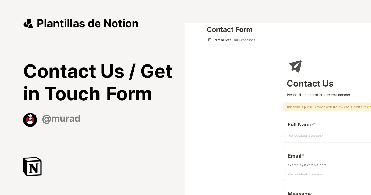 Plantilla Form | Contact Us | Notion Marketplace