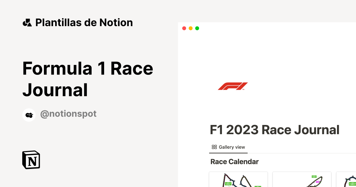 Plantilla Formula 1 Race Journal | Notion Marketplace