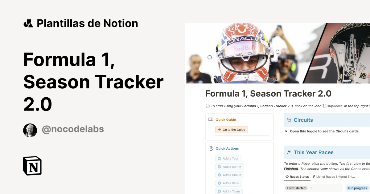 Plantilla Formula 1, Season Tracker 2.0 | Notion Marketplace