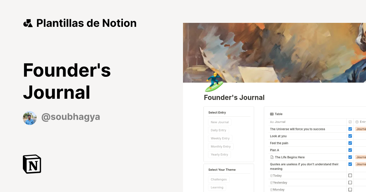 Plantilla Founder's Journal | Notion Marketplace
