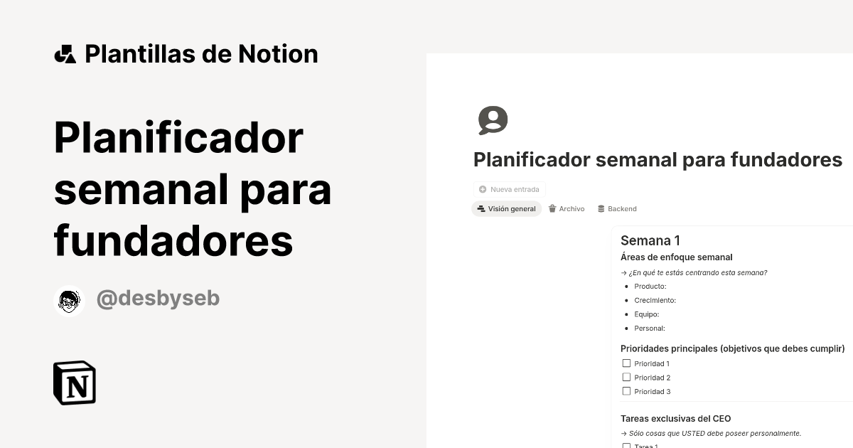 Plantilla Planificador semanal para fundadores | Notion Marketplace