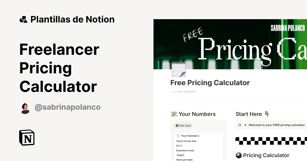 Plantilla Freelancer Pricing Calculator de Sabrina Polanco | Notion ...