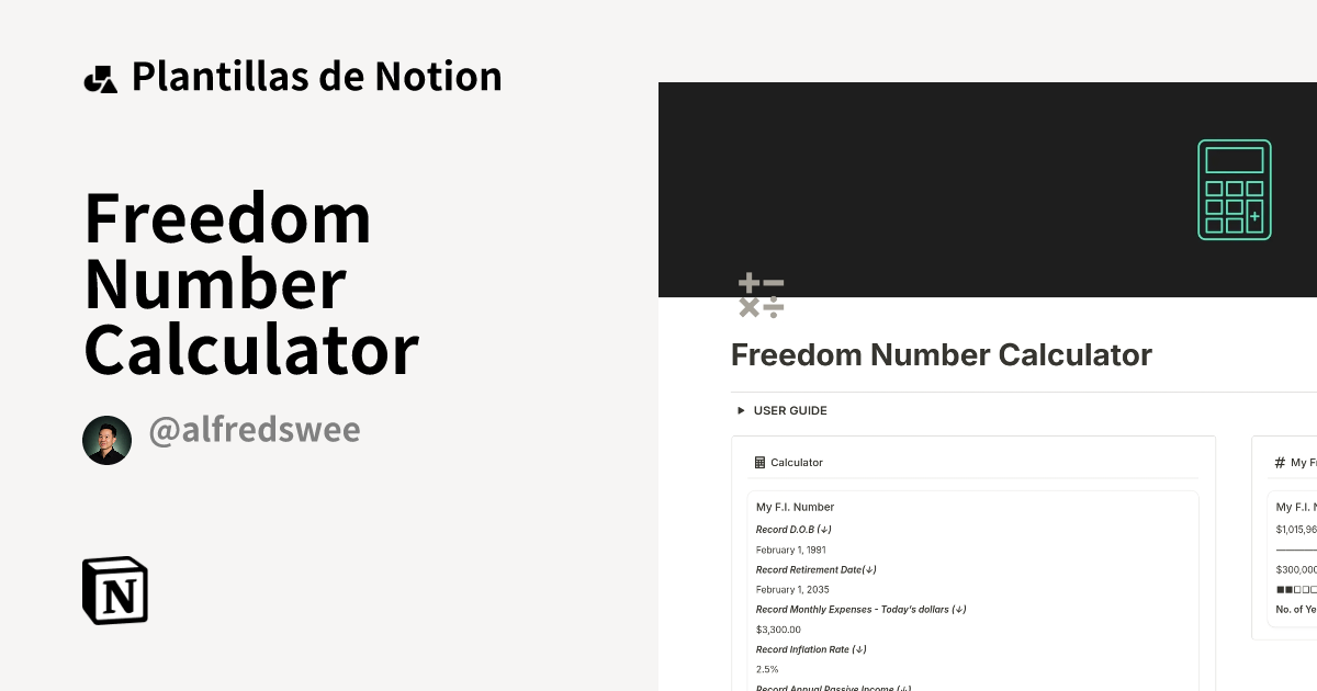 Plantilla Freedom Number Calculator de Alfred Swee | Self-Actualisation ...