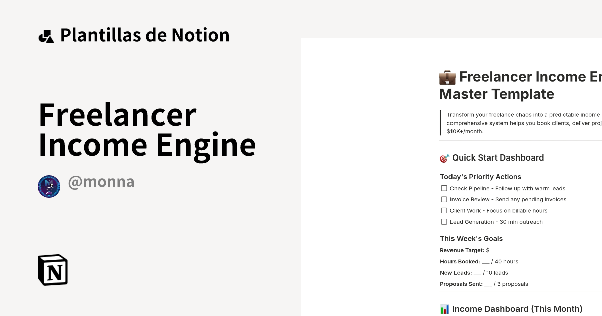 Plantilla Freelancer Income Engine | Notion Marketplace
