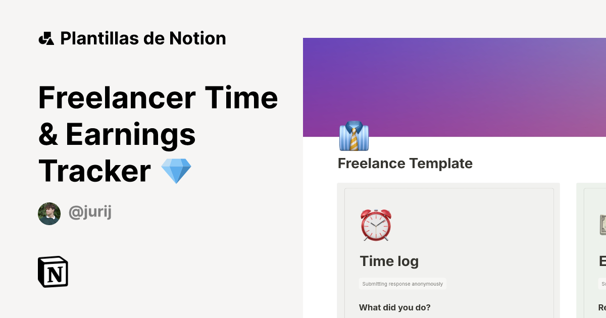 Plantilla Freelancer Time & Earnings Tracker 💎 | Notion Marketplace
