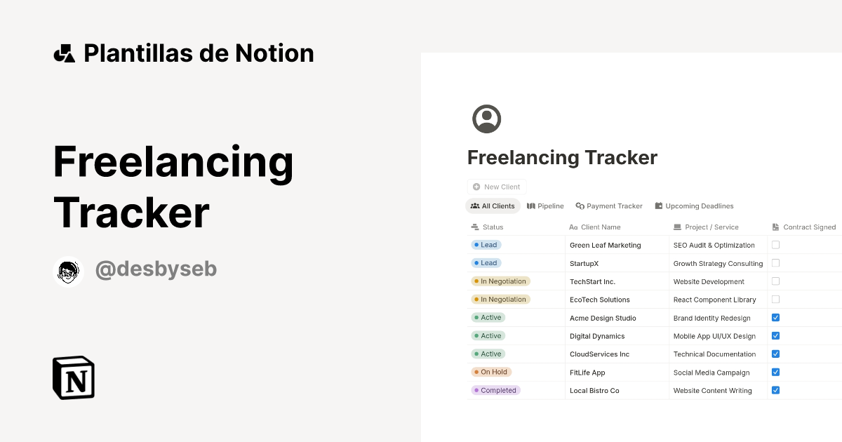 Plantilla Freelancing Tracker | Notion Marketplace
