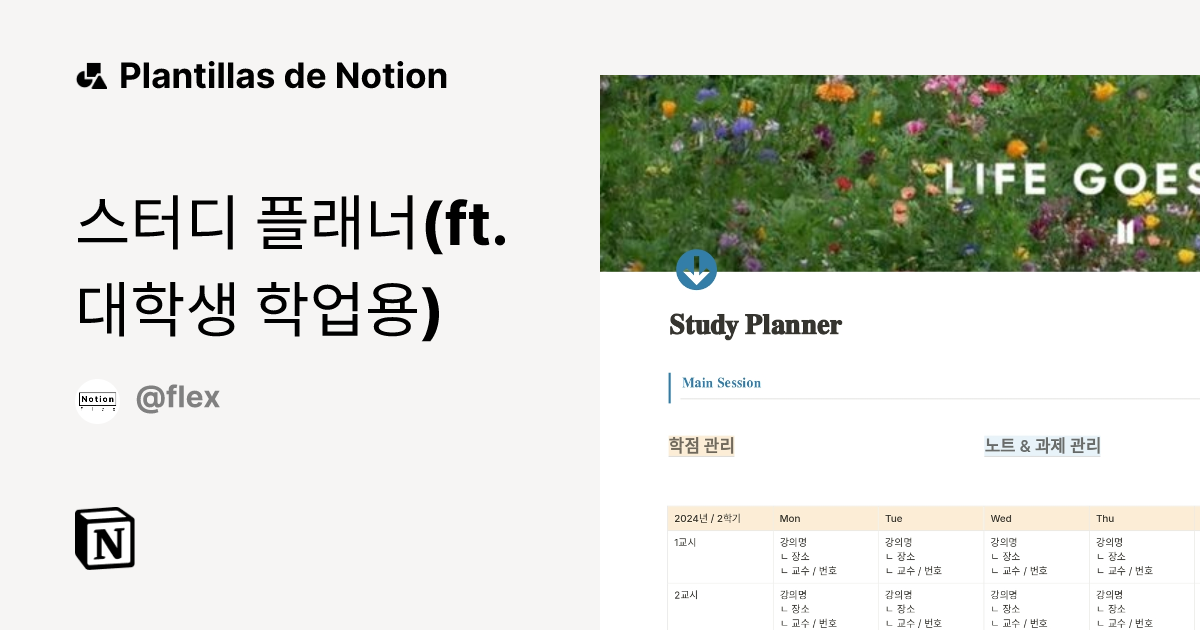 Plantilla 스터디 플래너(ft. 대학생 학업용) de 노플 | Notion Marketplace