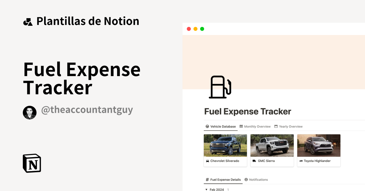 Plantilla Fuel Expense Tracker | Notion Marketplace