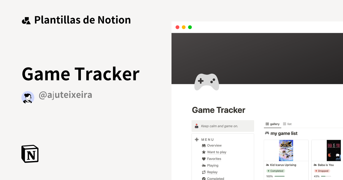 Plantilla Game Tracker | Notion Marketplace