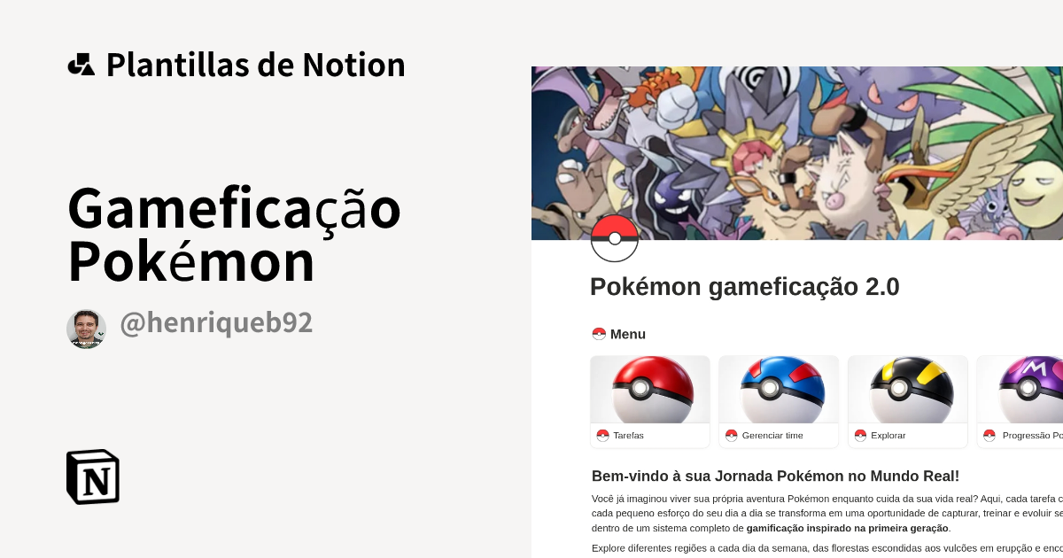 Plantilla Gameficação Pokémon | Notion Marketplace