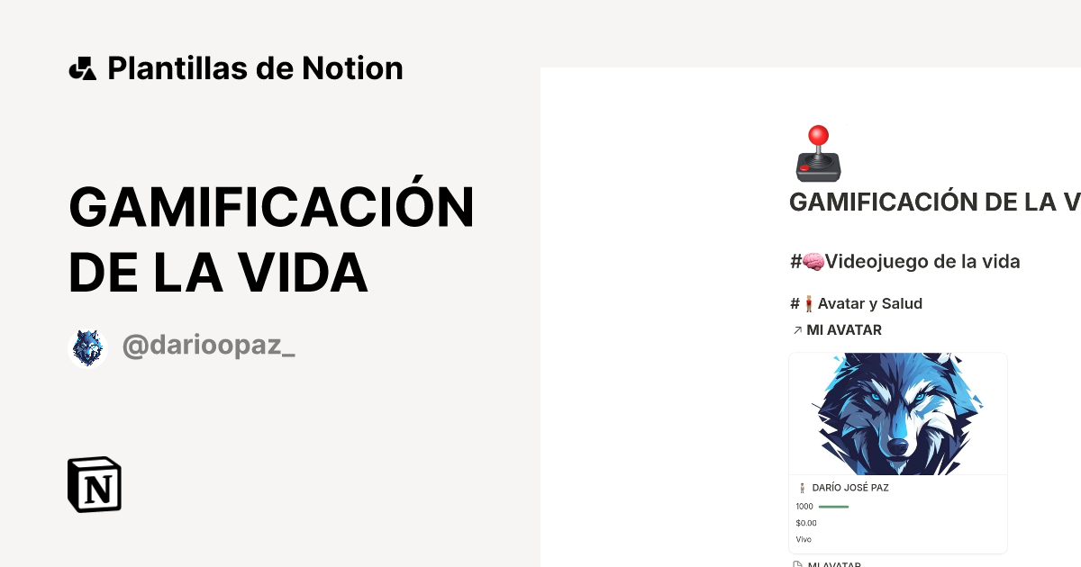Plantilla GAMIFICACIÓN DE LA VIDA de DaríoPaz | Notion Marketplace