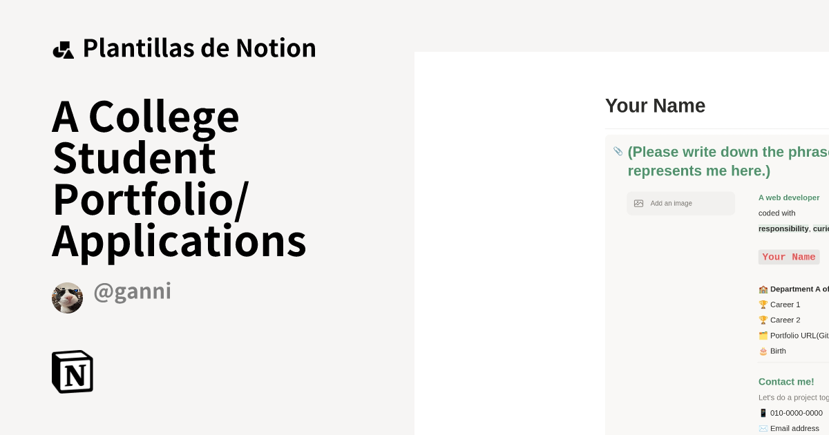 Plantilla A College Student Portfolio/Applications | Notion Marketplace