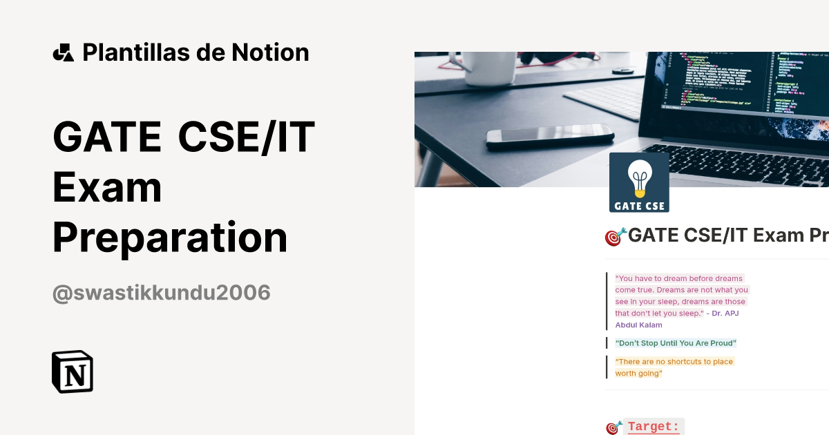 Plantilla GATE CSE/IT Exam Preparation de Swastik Kundu | Notion Marketplace
