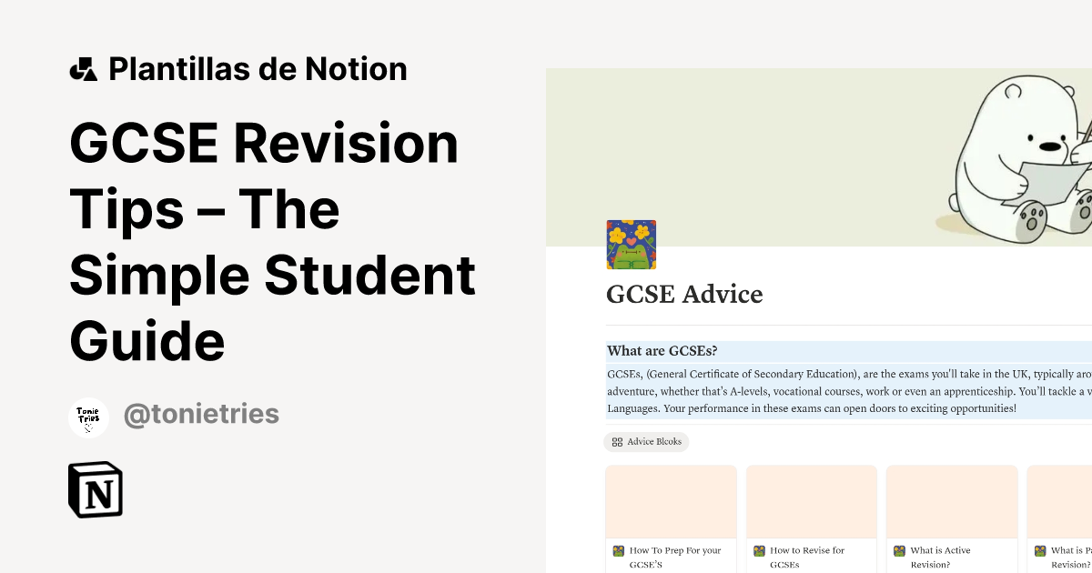 Plantilla GCSE Revision Tips – The Simple Student Guide | Notion ...