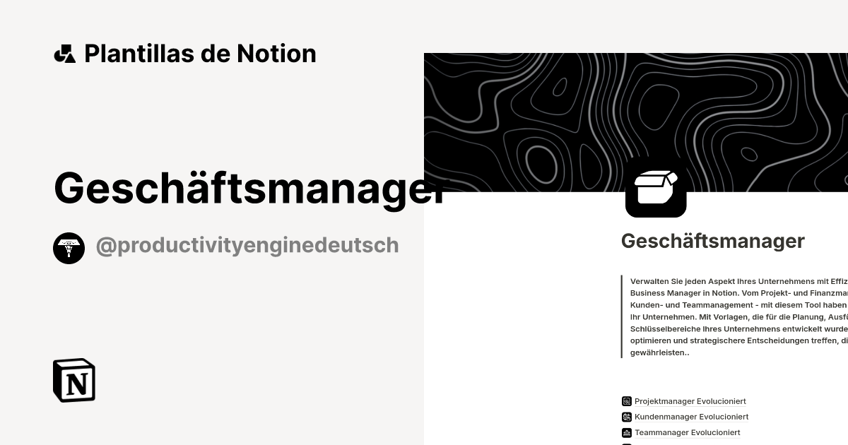 Plantilla Geschäftsmanager de Productivity Engine | Notion Marketplace