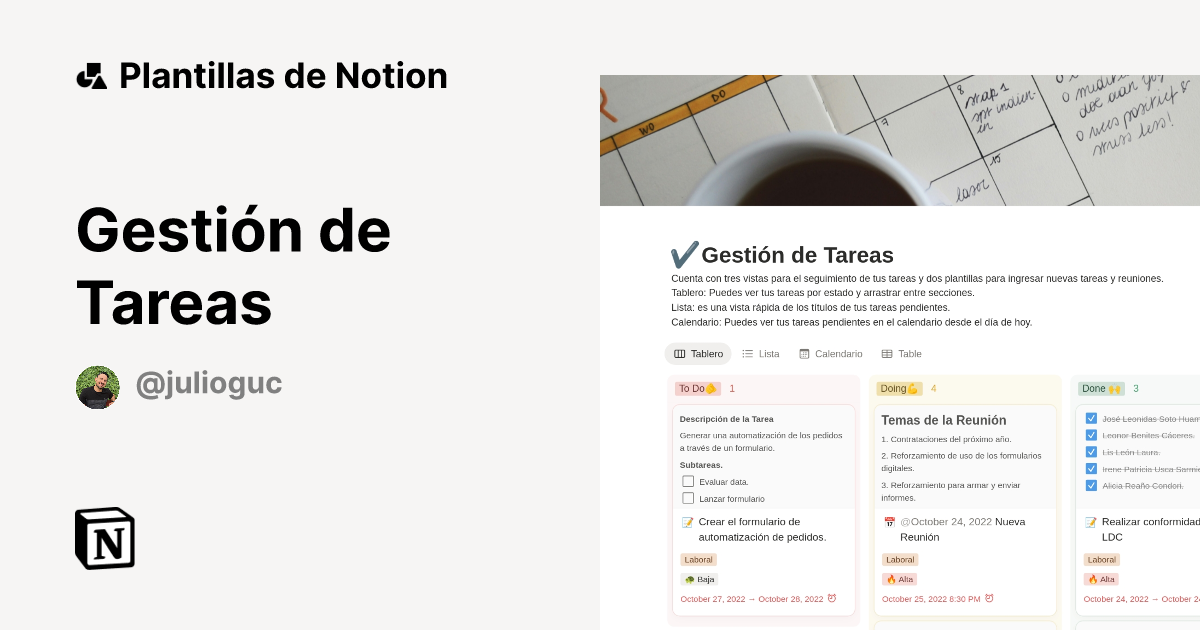 Plantilla Gestión de Tareas | Notion Marketplace