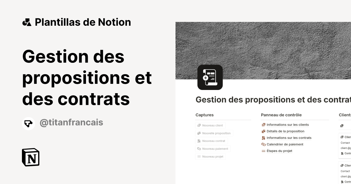 Plantilla Gestion des propositions et des contrats de Titan | Notion ...