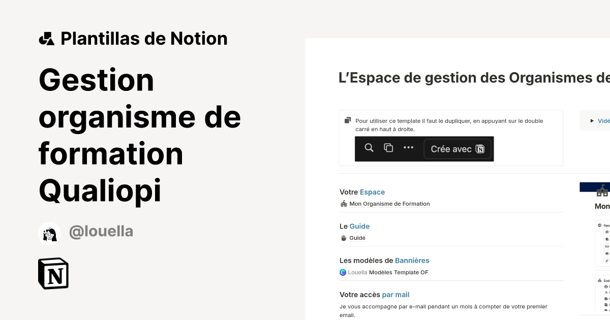 Plantilla Gestion organisme de formation Qualiopi | Notion Marketplace