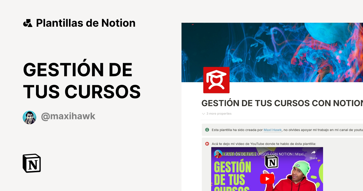 Plantilla GESTIÓN DE TUS CURSOS | Notion Marketplace