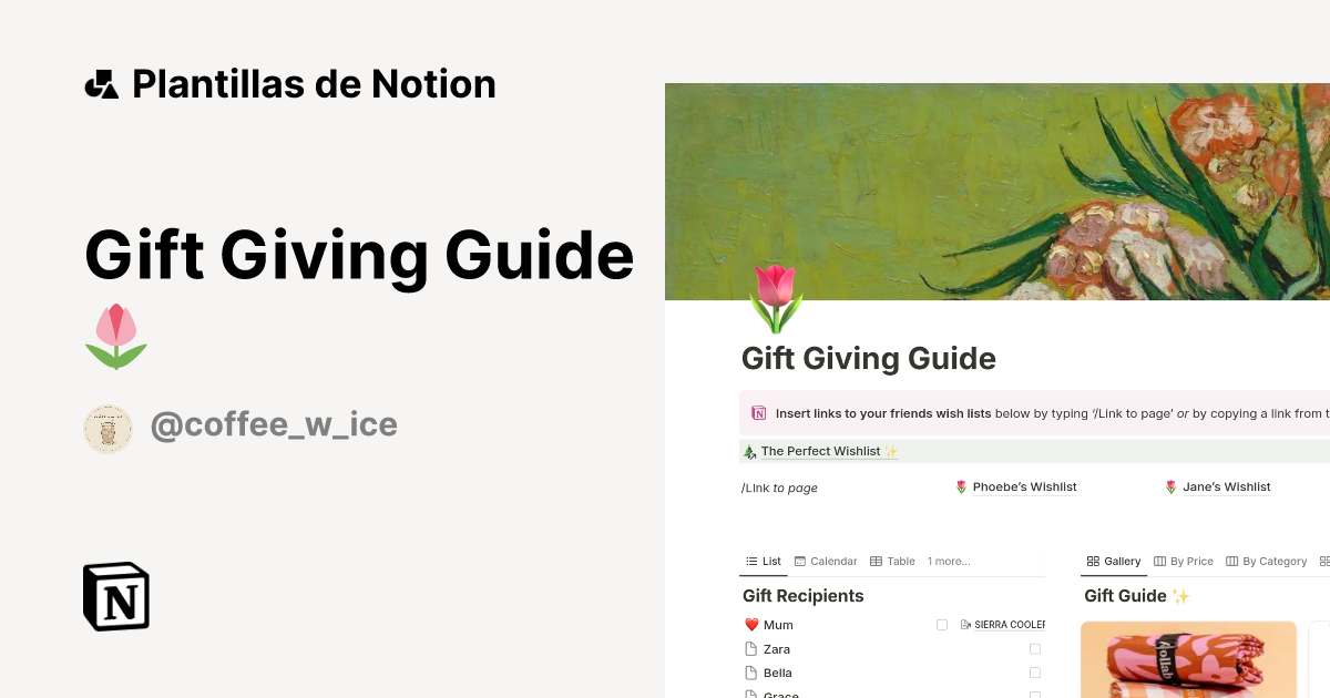 Plantilla Gift Giving Guide 🌷 | Notion Marketplace