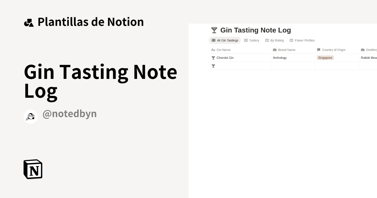 Plantilla Gin Tasting Note Log de Noted by N | Notion Marketplace