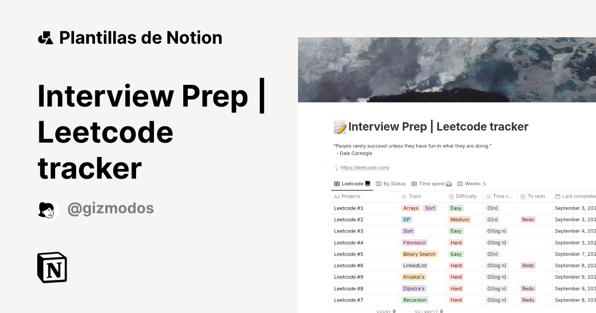 Plantilla Interview Prep | Leetcode tracker de Gizmodos | Notion ...