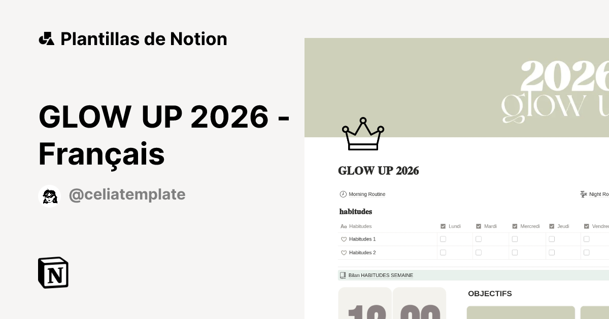 Plantilla GLOW UP 2026 - Français | Notion Marketplace