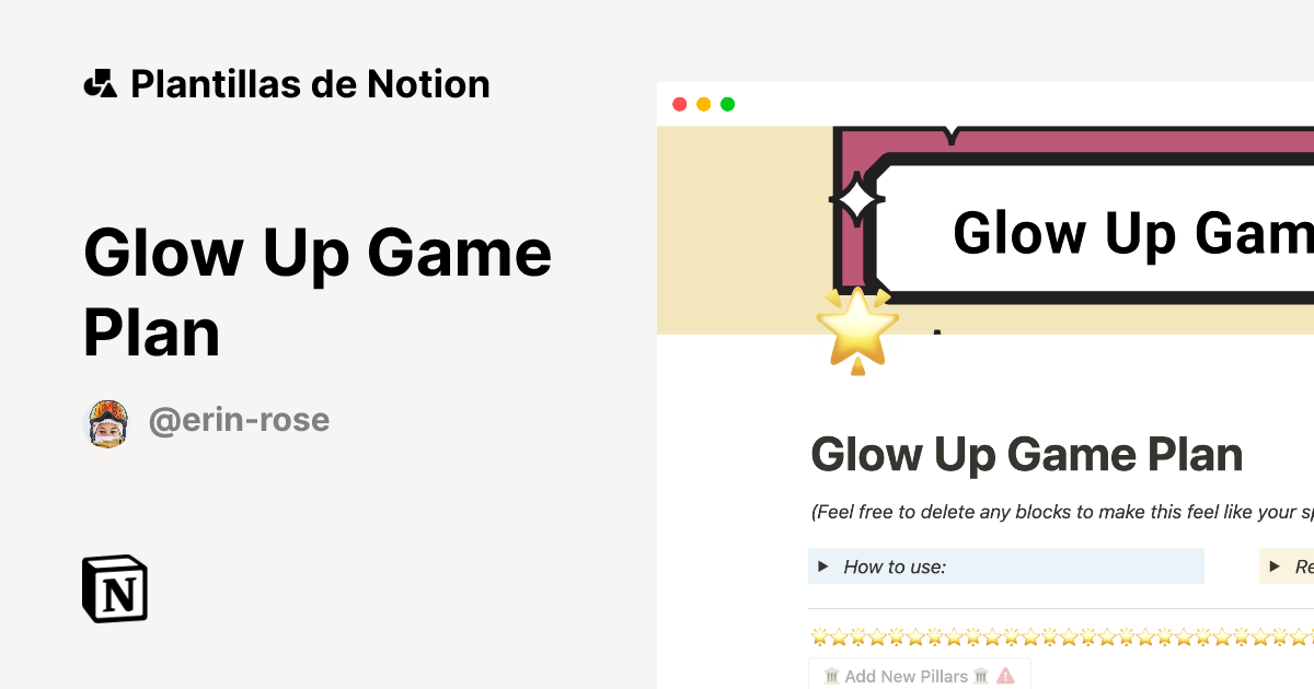 Plantilla Glow Up Game Plan | Notion Marketplace