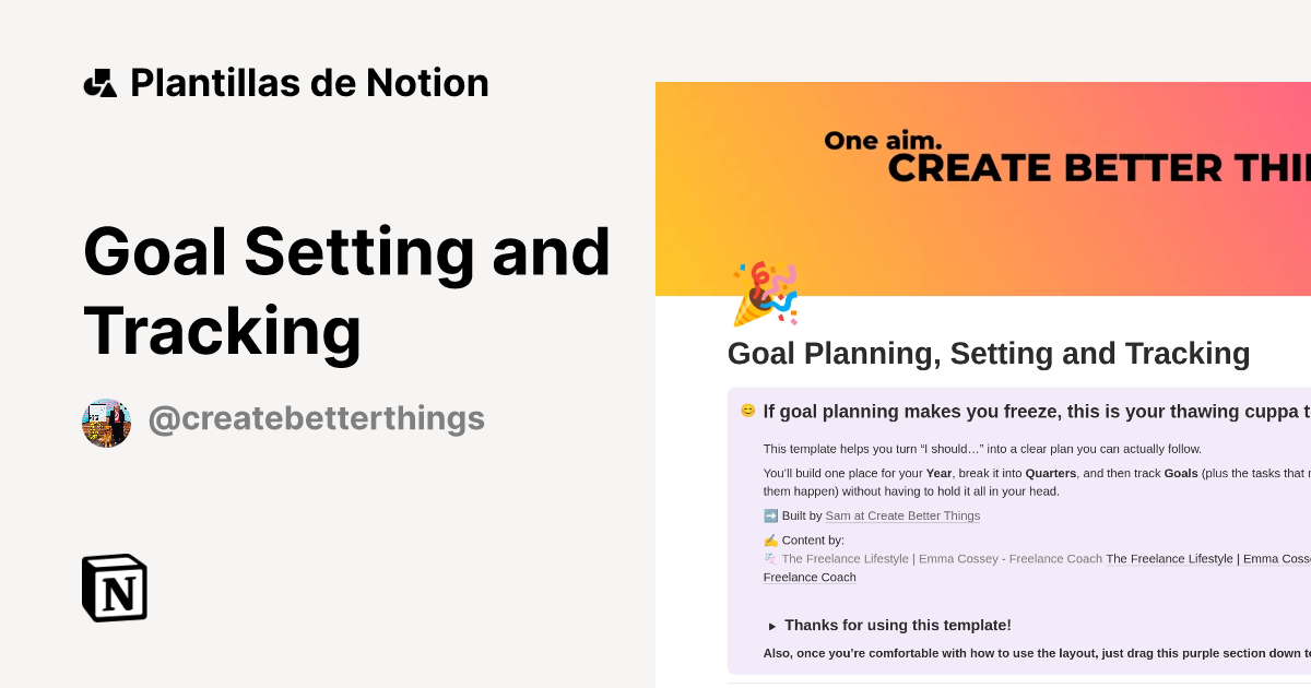 Plantilla Goal Setting and Tracking | Notion Marketplace