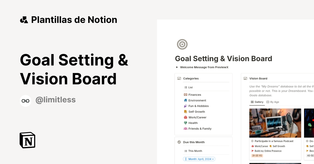 Plantilla Goal Setting & Vision Board | Notion Marketplace
