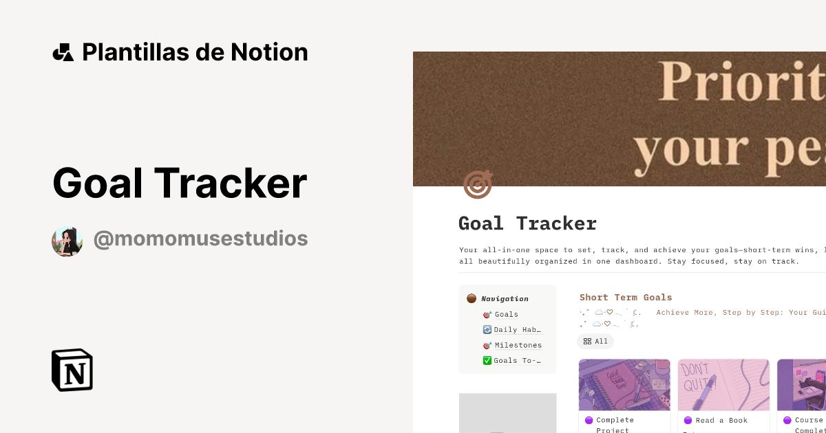 Plantilla Goal Tracker de momomuse studio | Notion Marketplace